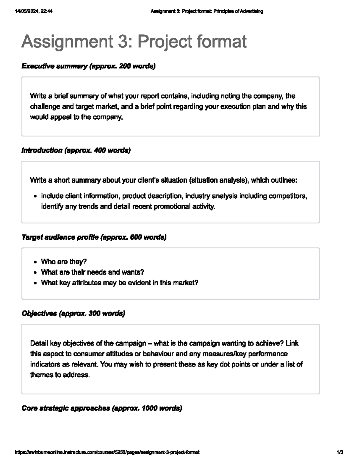 Assignment 3 - Project Format - 200 words) Write a brief summary of what your report contains ...