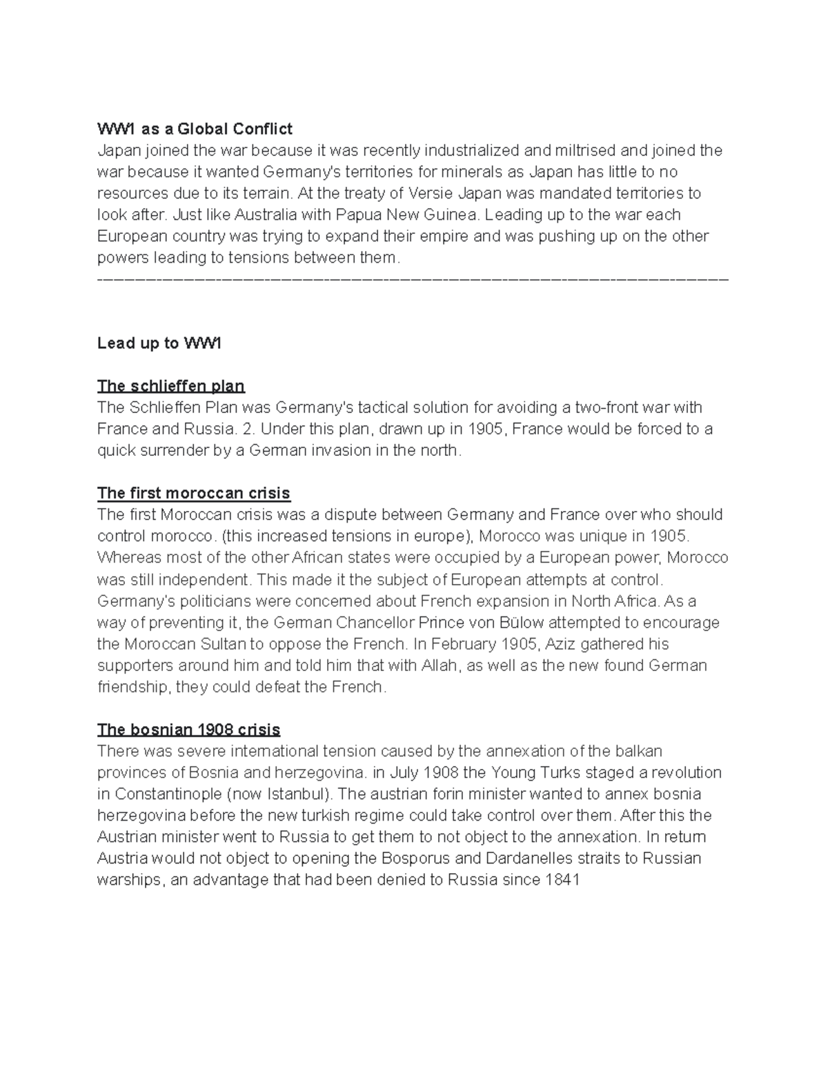 WW1 notes - WW1 as a Global Conflict Japan joined the war because it ...