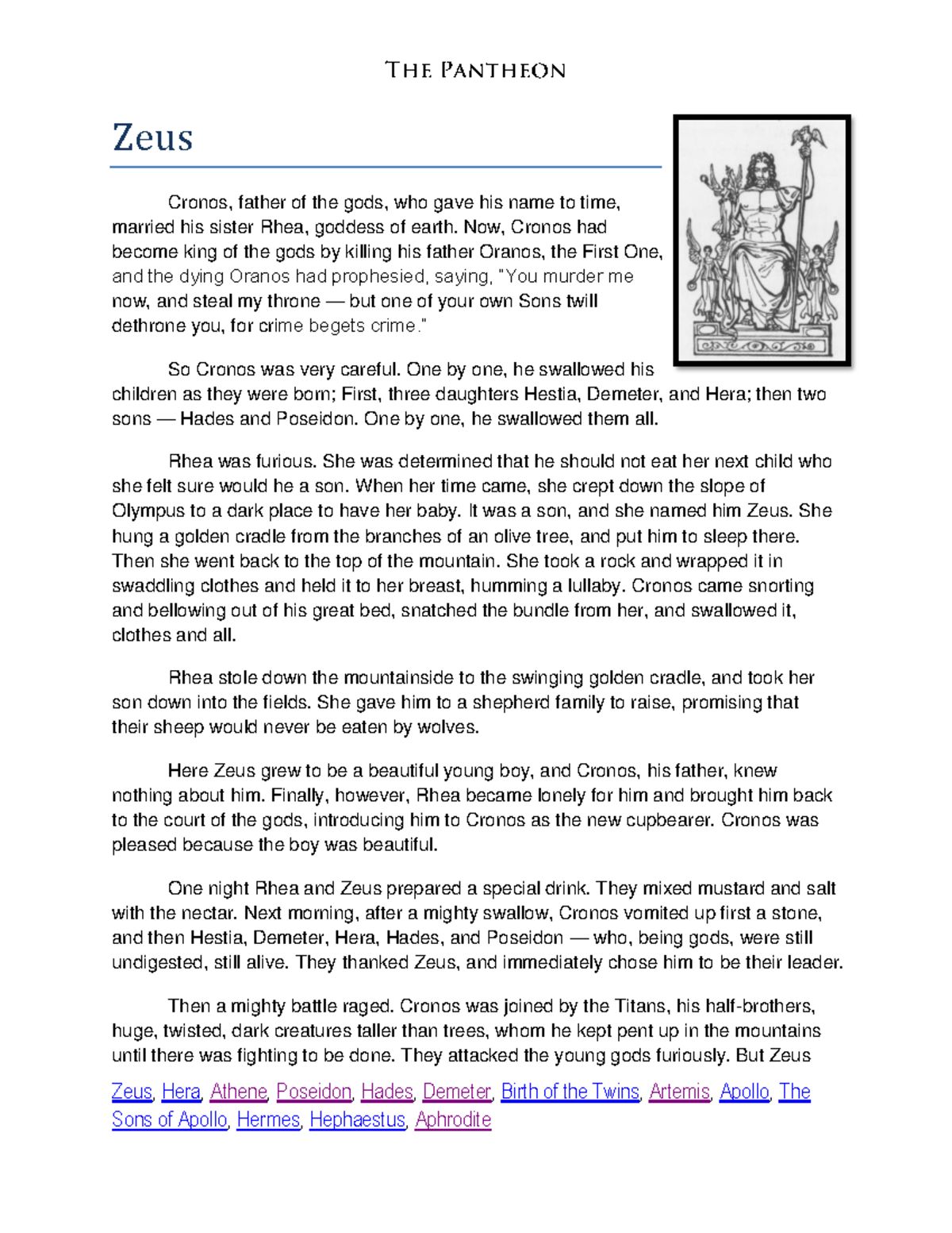 Greek God Pantheon - Lecture notes - Zeus, Hera, Athene, Poseidon ...