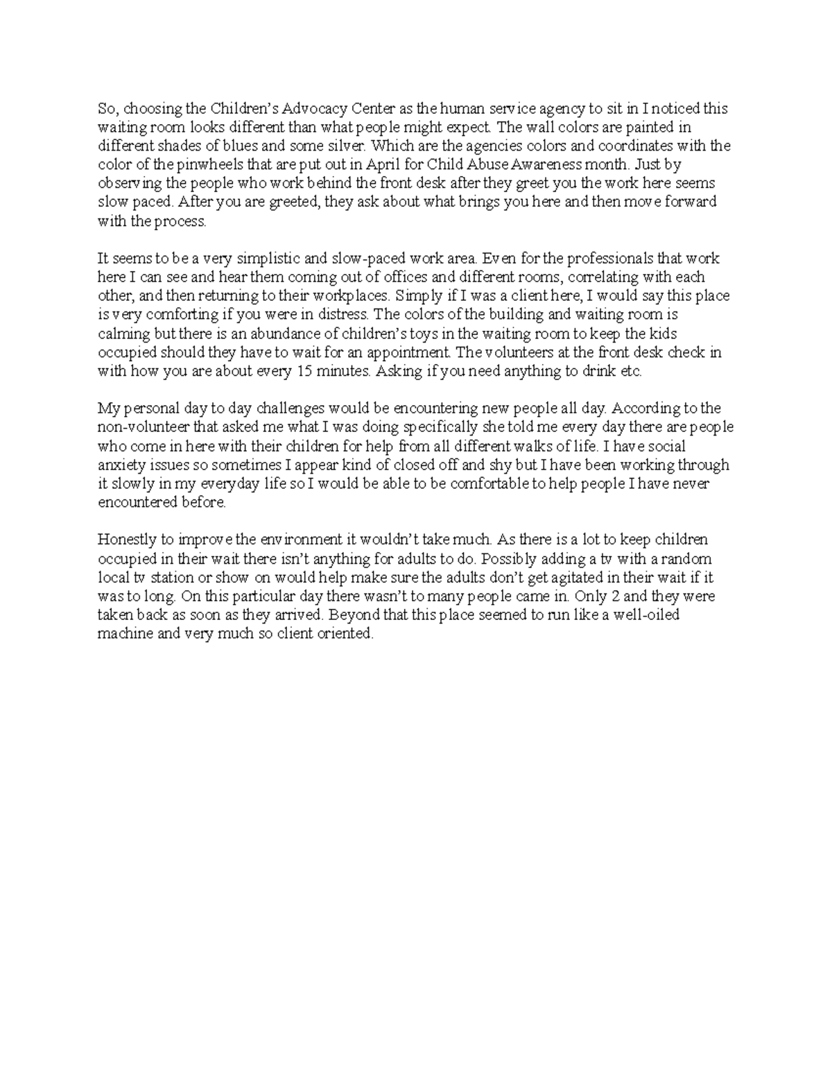 3-2 Journal; Visit an Agency and Reflect - So, choosing the Children’s ...