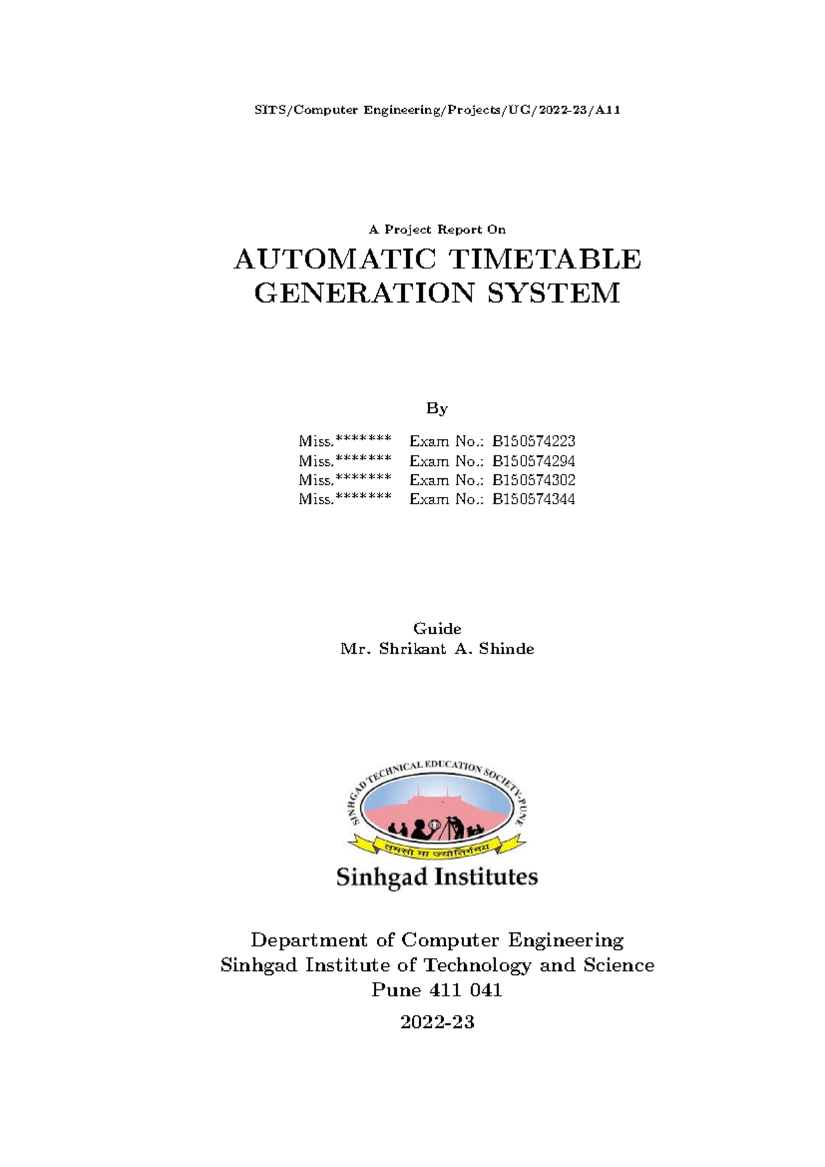 AUTOMATIC TIMETABLE GENERATION SYSTEM - SITS/Computer Engineering ...