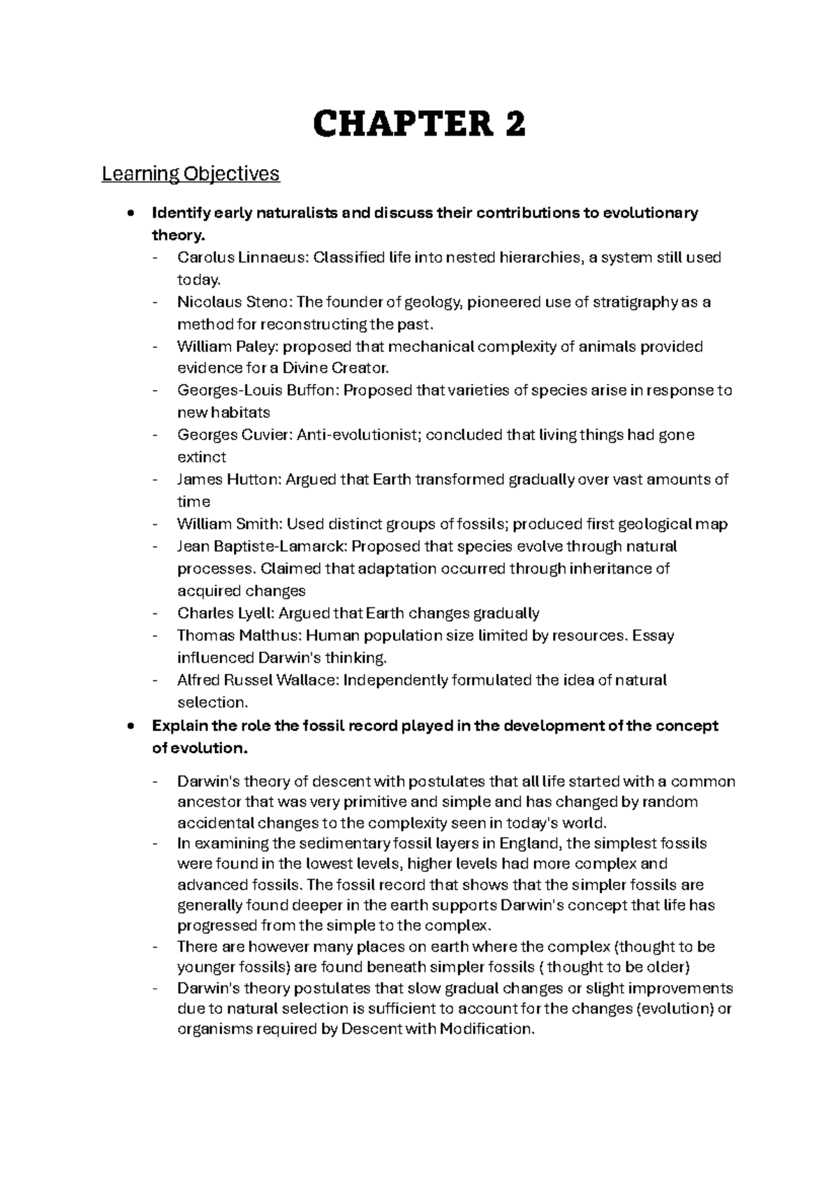Chapter 2 - CHAPTER 2 Learning Objectives Identify early naturalists ...