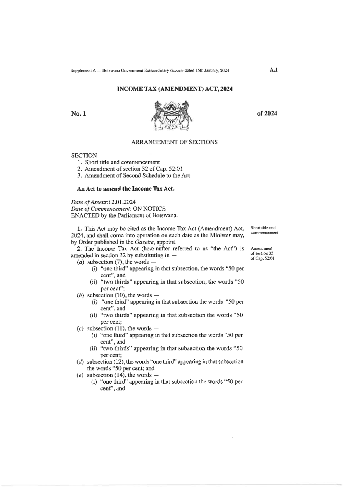 Income Tax Amendment Act 2024 and Commencement Order 2024 - Supplement ...