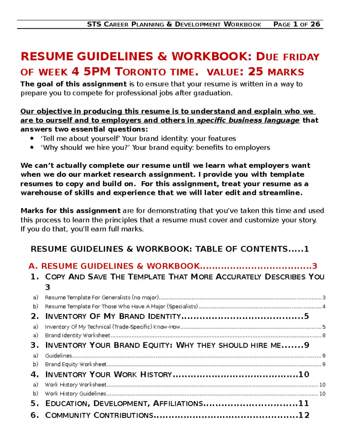 Resume Guidelines & Editable Worksheets(1) - RESUME GUIDELINES ...