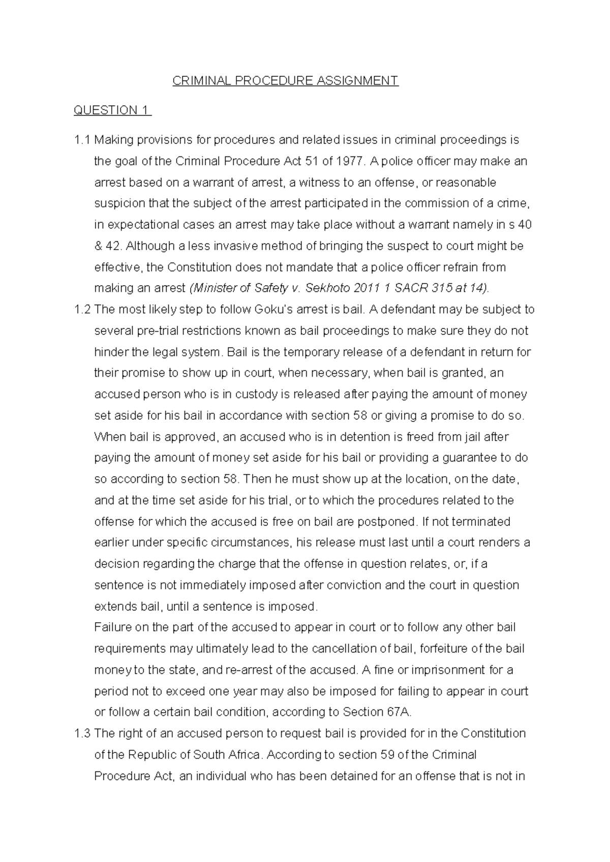 Criminal Procedure Assignment - CRIMINAL PROCEDURE ASSIGNMENT QUESTION ...