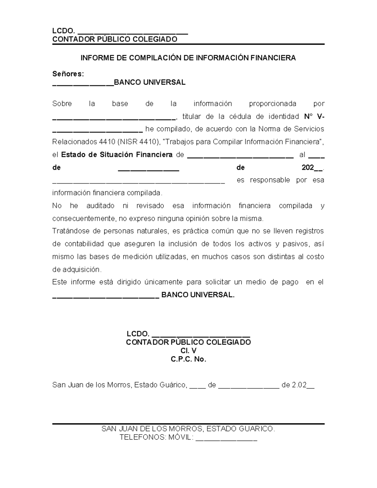 Balance Personal (Modelo) - LCDO. ___________________________ CONTADOR ...