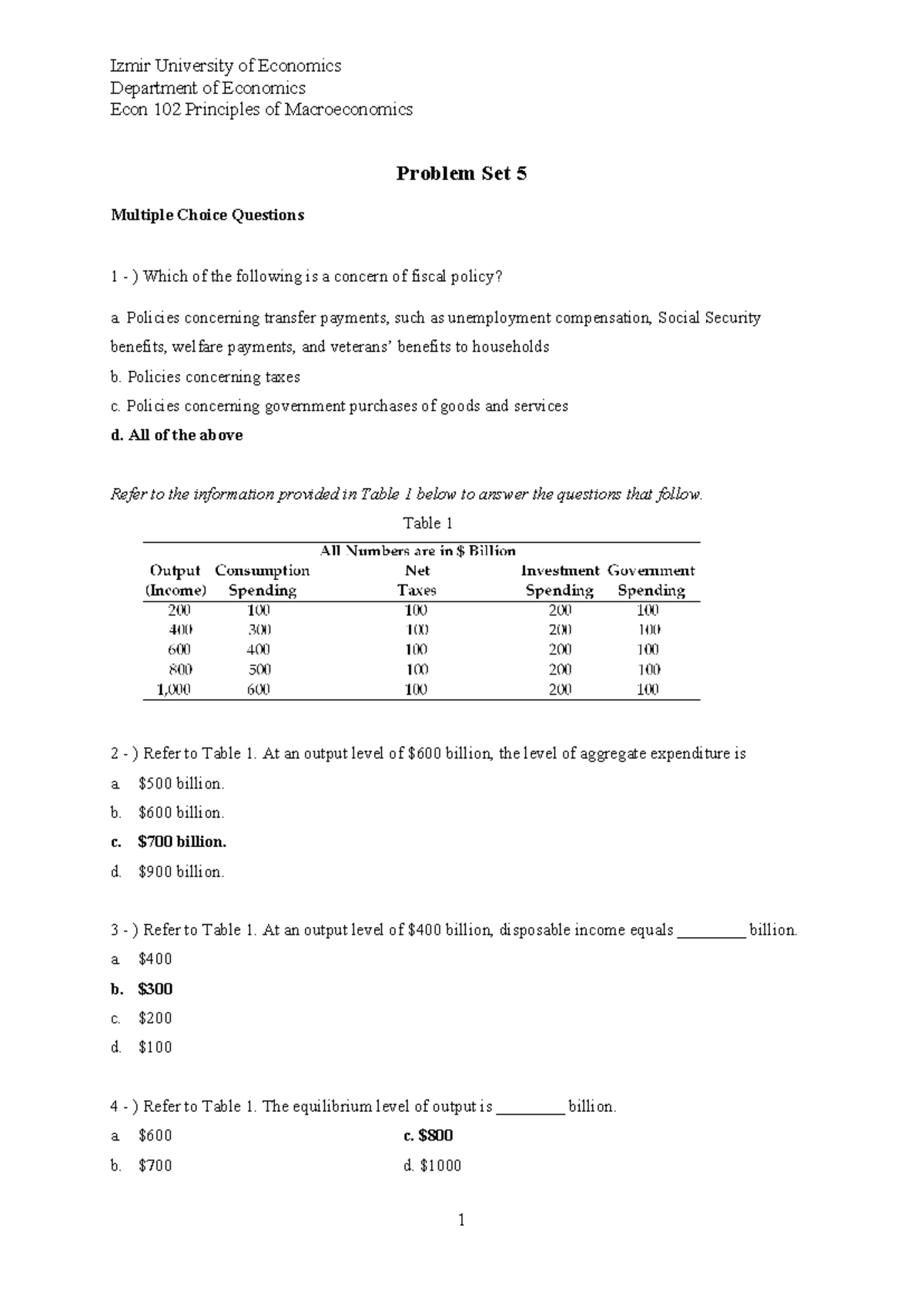 3623 1366285892 - Department of Economics Econ 102 Principles of Macroeconomics Problem Set 5 ...