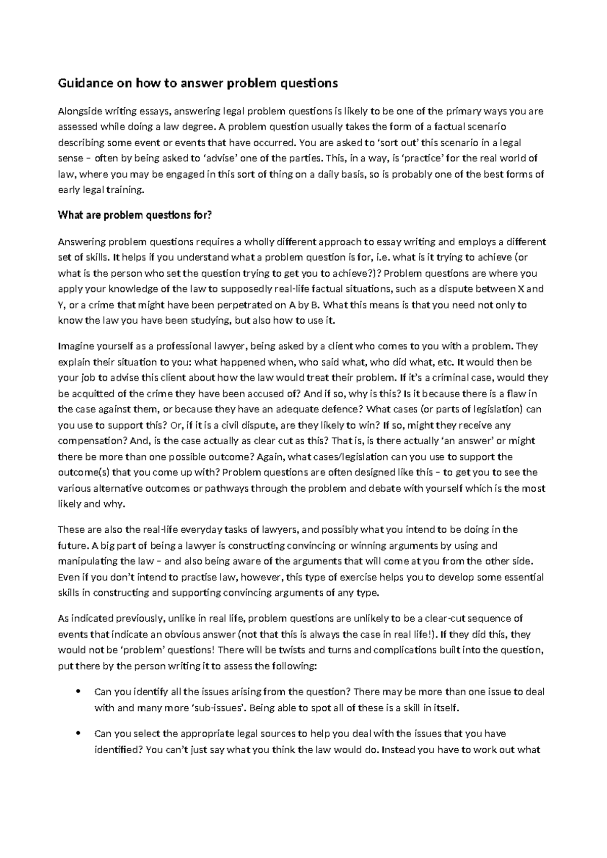 Problem guidance - Guidance on how to answer problem questions ...