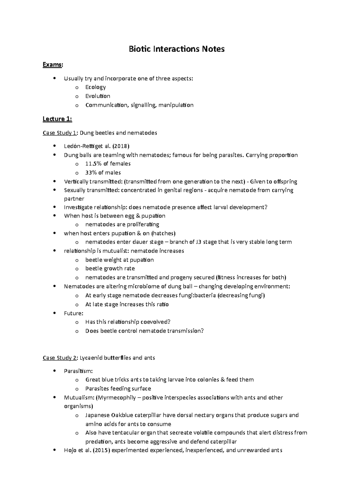 Lecture 1-3 - Biotic Interactions Notes Exams: Usually try and ...
