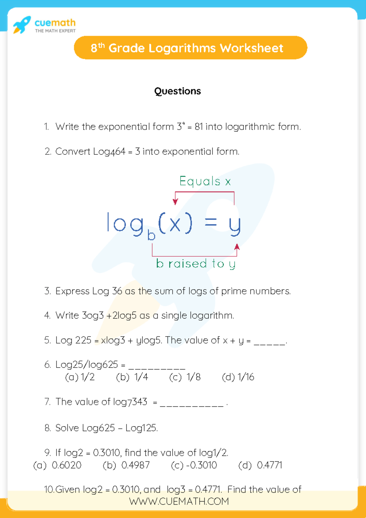 File logarithm worksheets 3 1622031363 - WWW.CUEMATH Questions Write ...