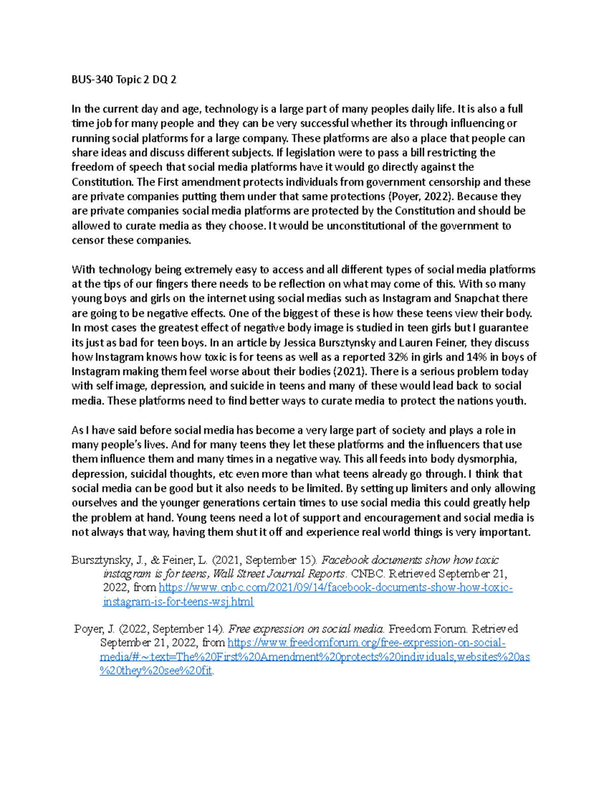 DQ2 topic 2 - BUS-340 Topic 2 DQ 2 In the current day and age ...