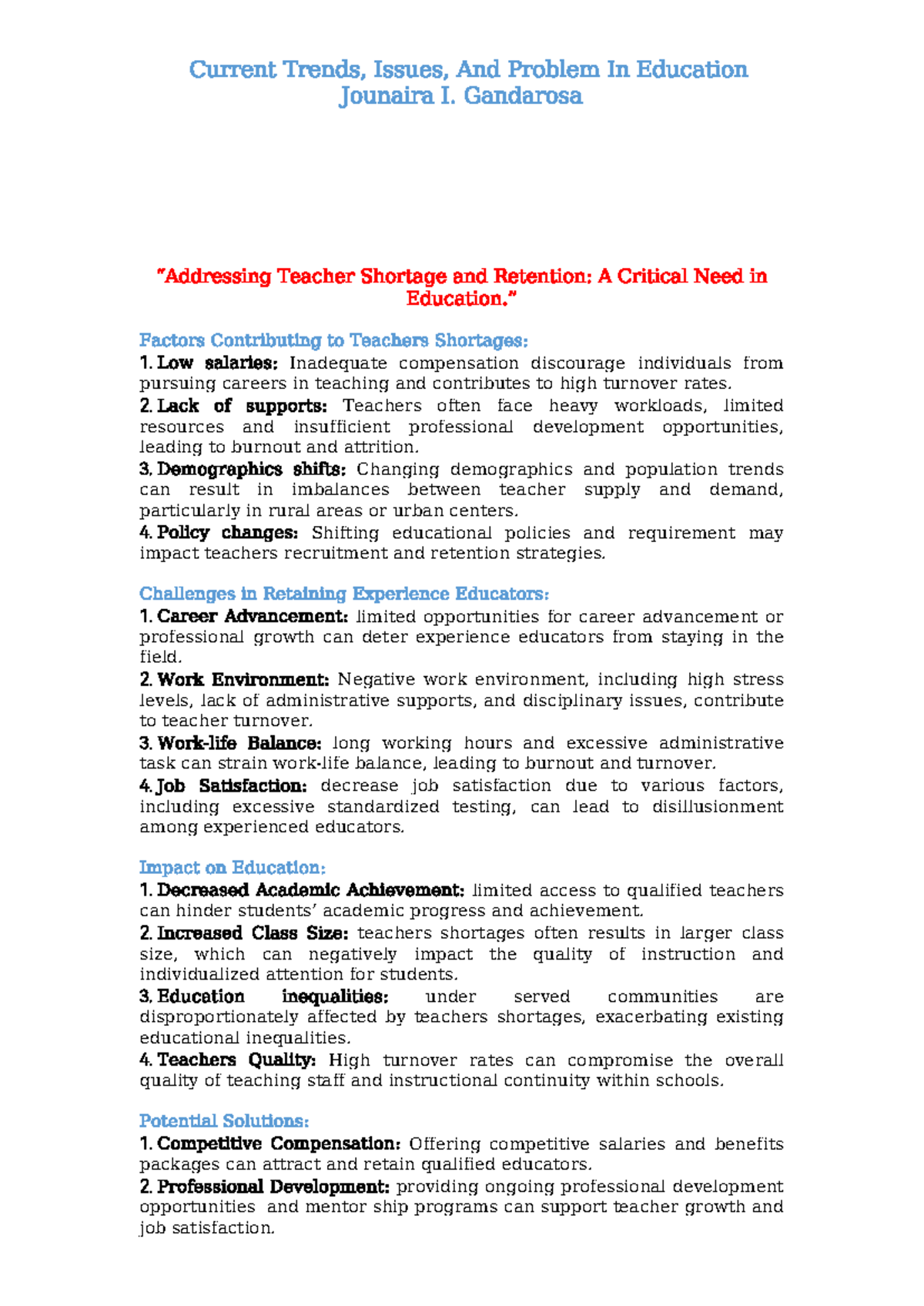 Current trends Report final - Current Trends, Issues, And Problem In ...