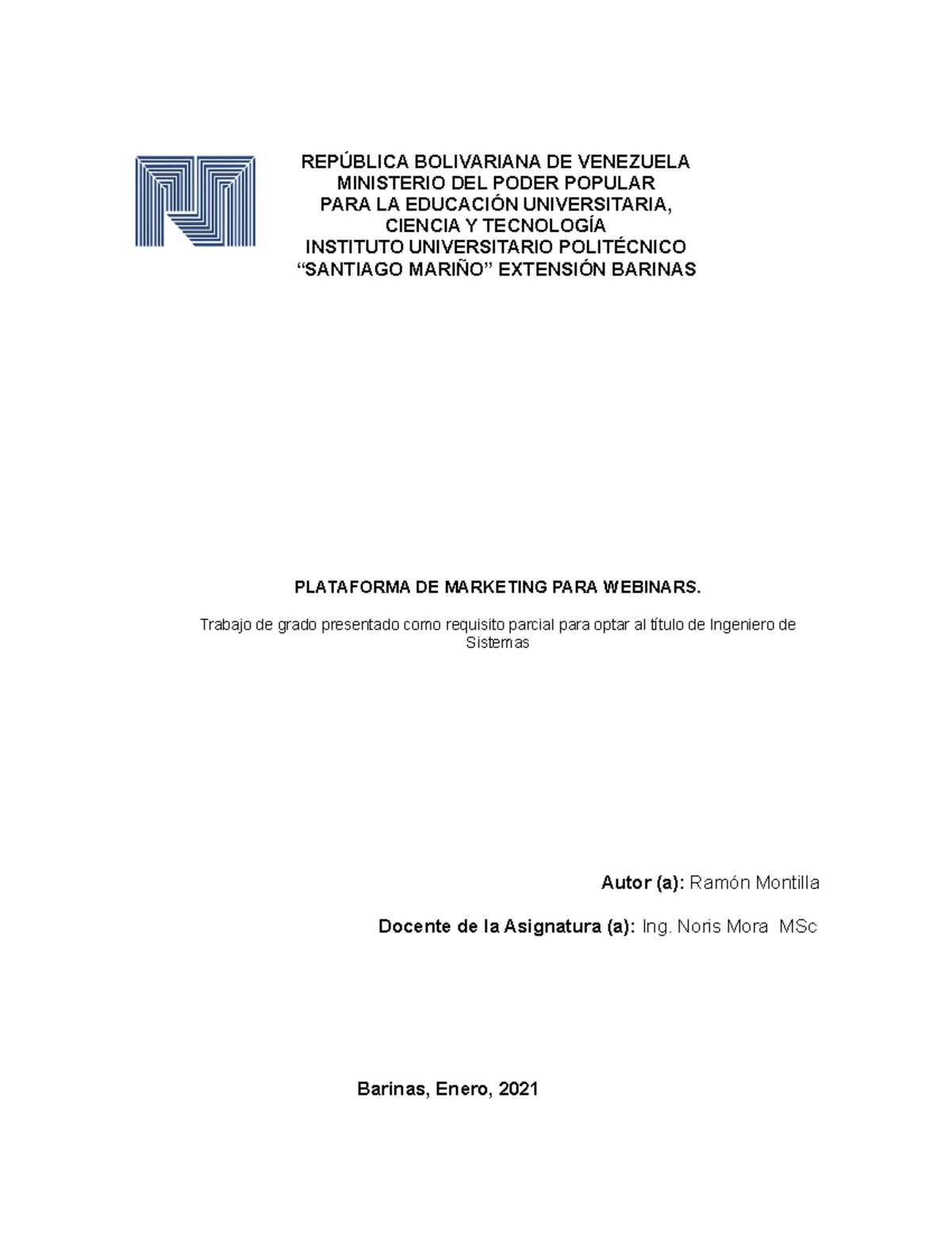 Trabajo DE Grado Listo - REPÚBLICA BOLIVARIANA DE VENEZUELA MINISTERIO ...