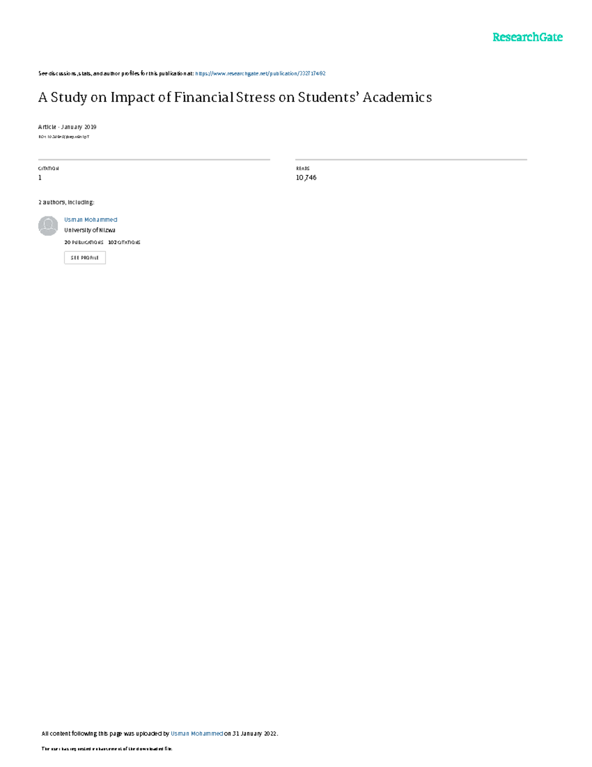 A Study on Impact of Financial Stress on Students - See discussions ...