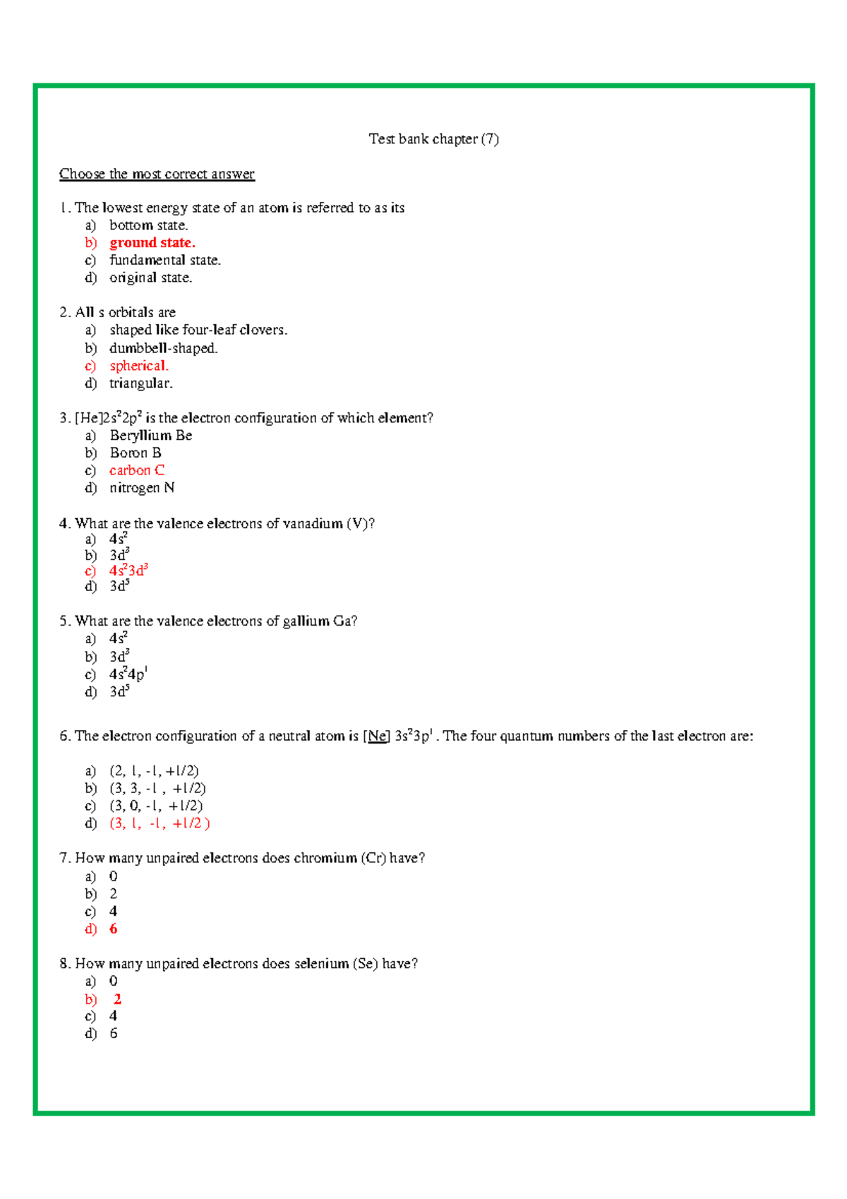 Test Bank Chapter 7 P Test Key Test Bank Chapter 7 Choose The
