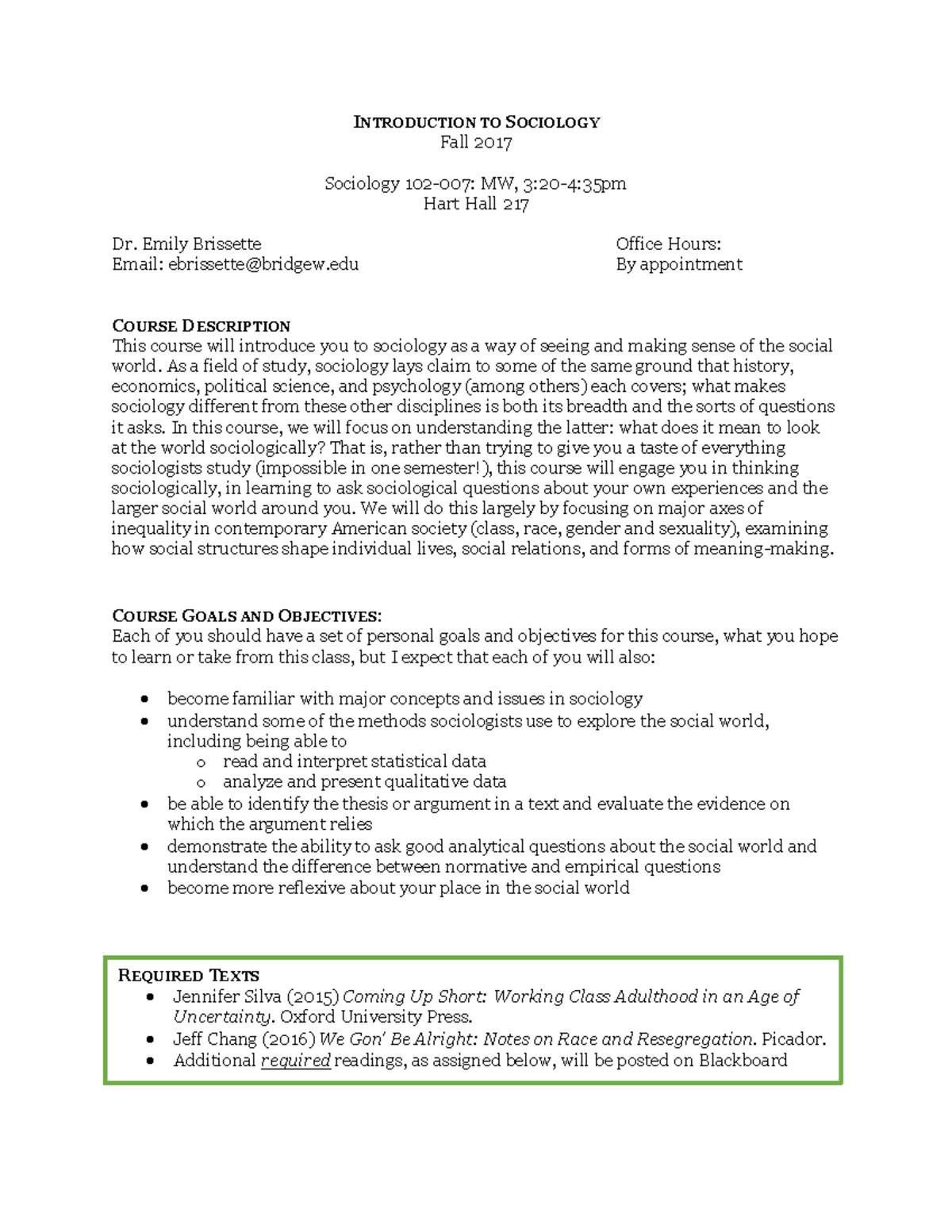 Introduction to Sociology 3 - INTRODUCTION TO SOCIOLOGY Fall 2017 ...