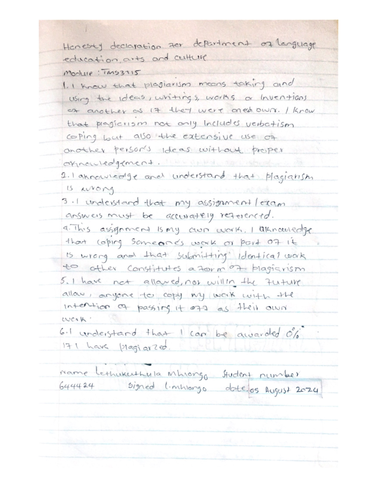 Tms3107 05 - notes - Honesty declaration 7er department 07 language ...