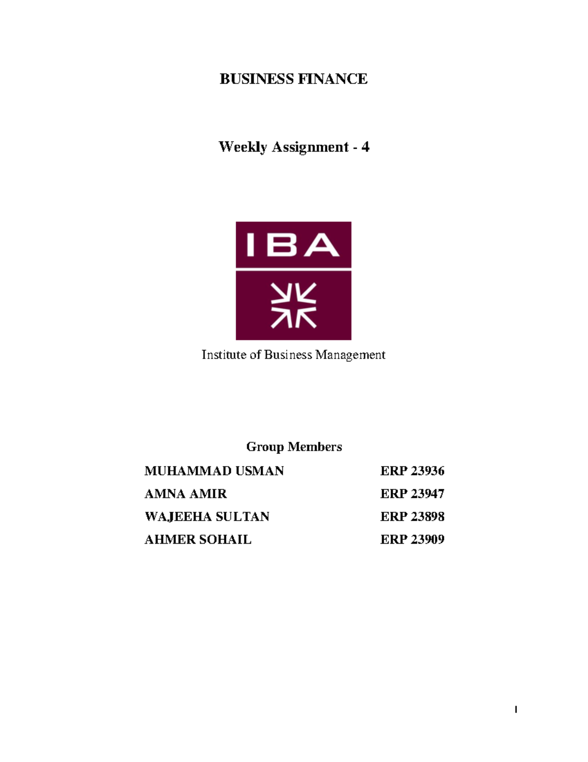 BF-1 Group Assignment(chapter 1-3) - BUSINESS FINANCE Weekly Assignment ...
