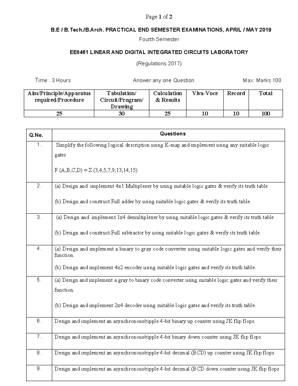 EE8461 - 25 - LAB - Page 1 of 2 B / B.Tech./B. PRACTICAL END SEMESTER ...