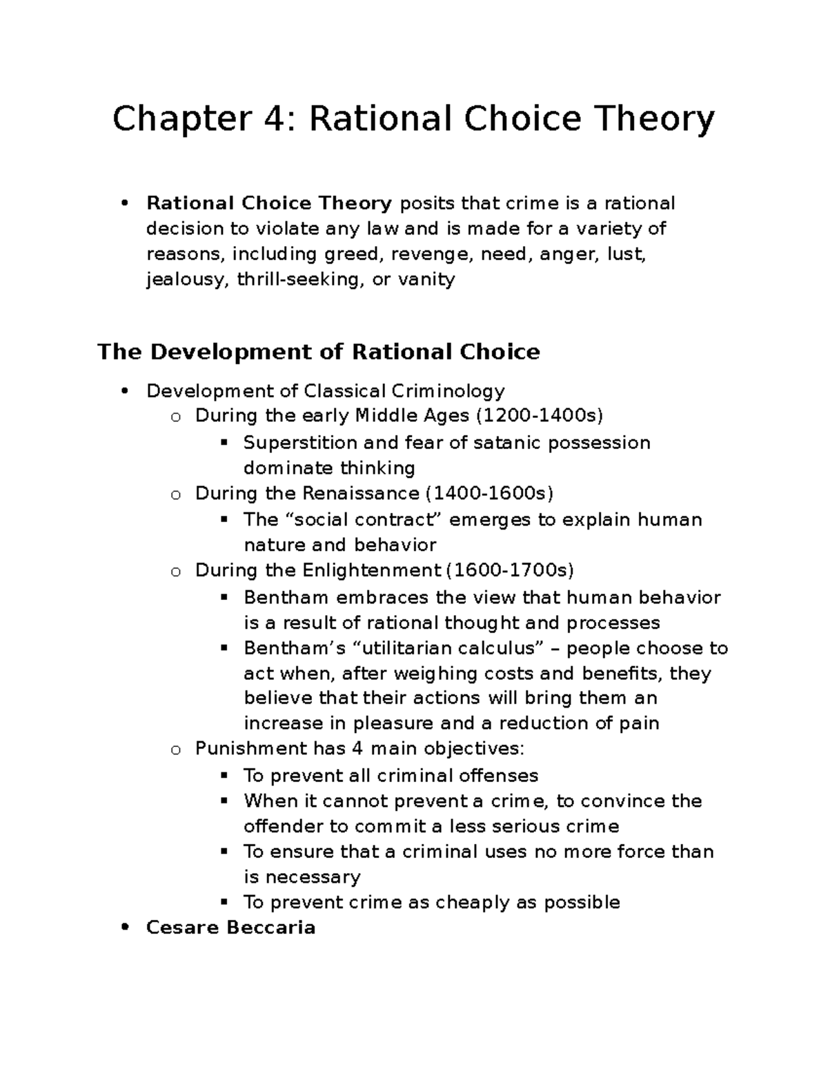 Criminology Chapter 4 - Chapter 4: Rational Choice Theory Rational ...