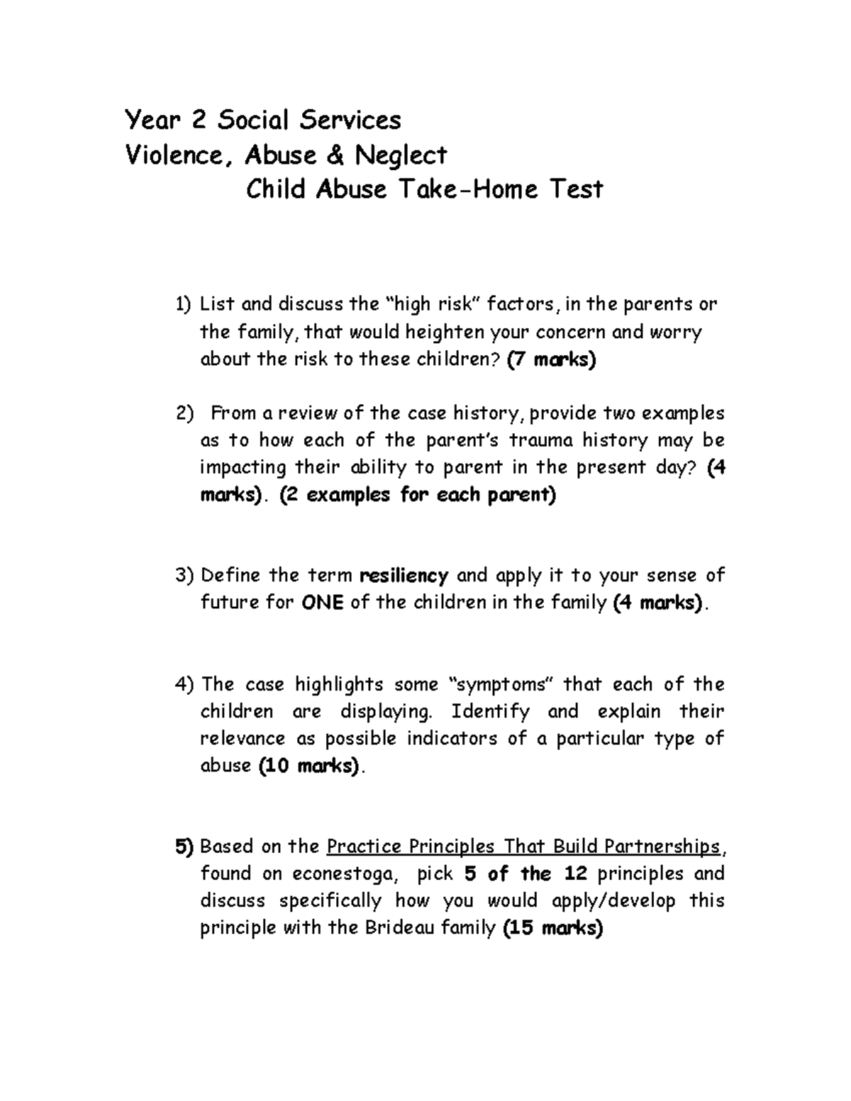 Abuse neglect take home test questions.doc final - Year 2 Social ...