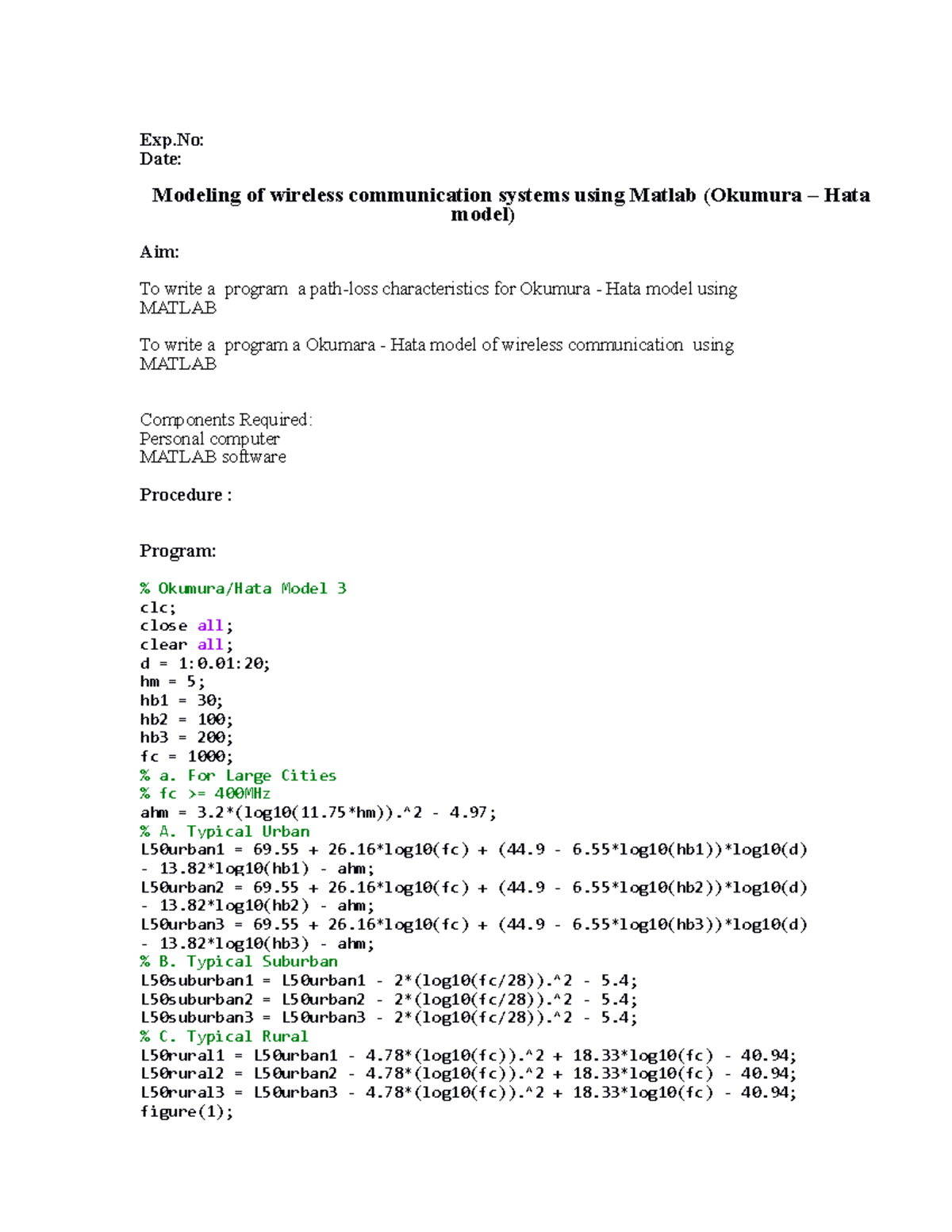 WC lab 2 part - Wireless Communication - Exp: Date: Modeling of ...