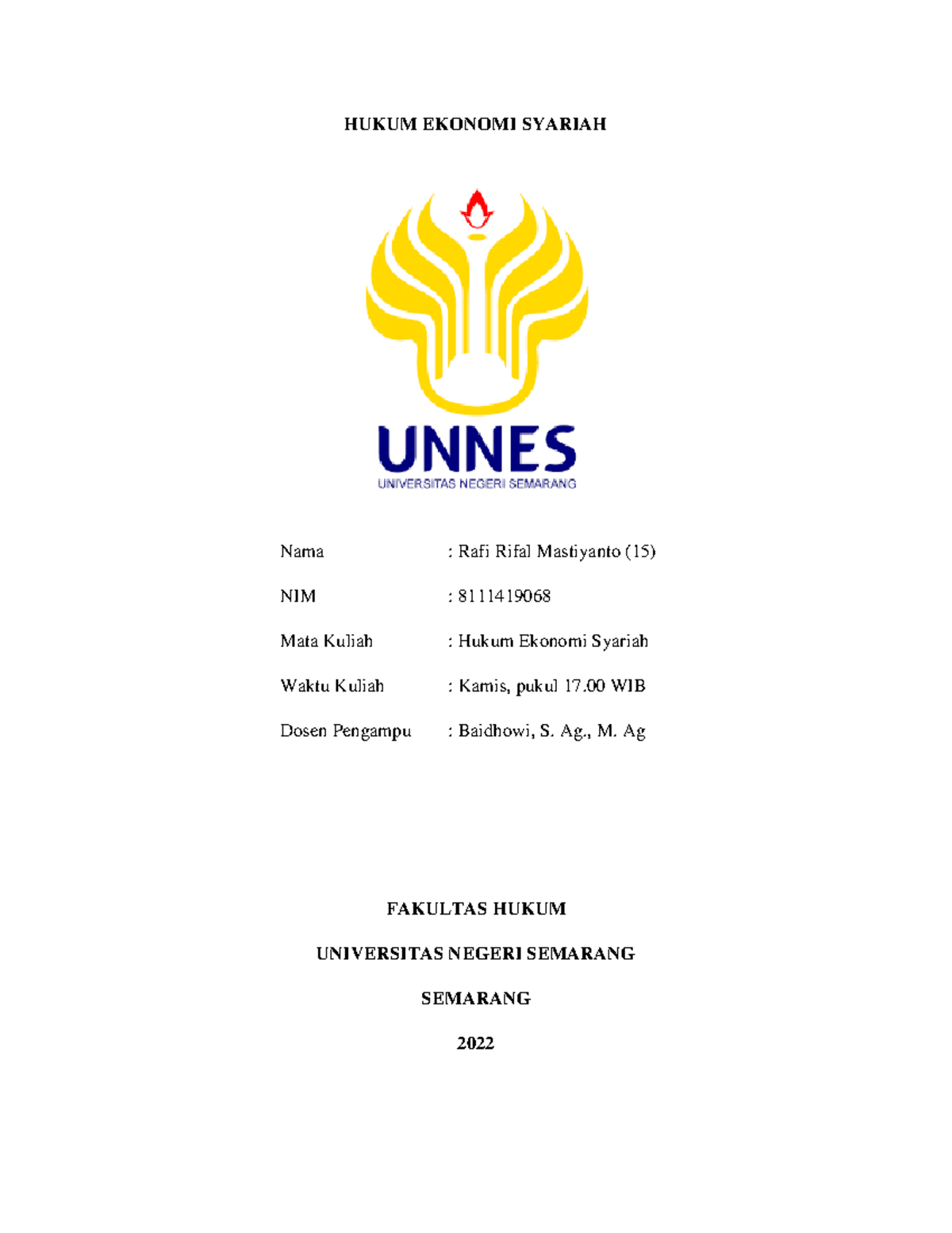 Artikel HES Insyaallah FIX - HUKUM EKONOMI SYARIAH Nama : Rafi Rifal ...