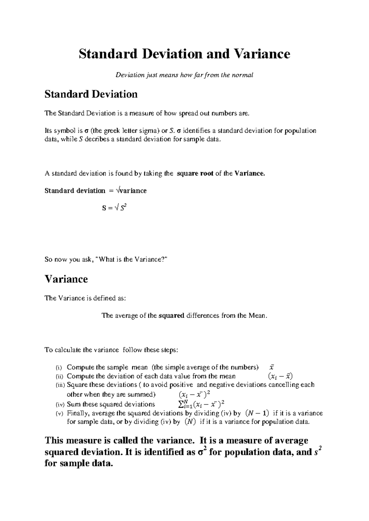 Standard Deviation And Variance Standard Deviation And Variance Deviation Just Means How Far