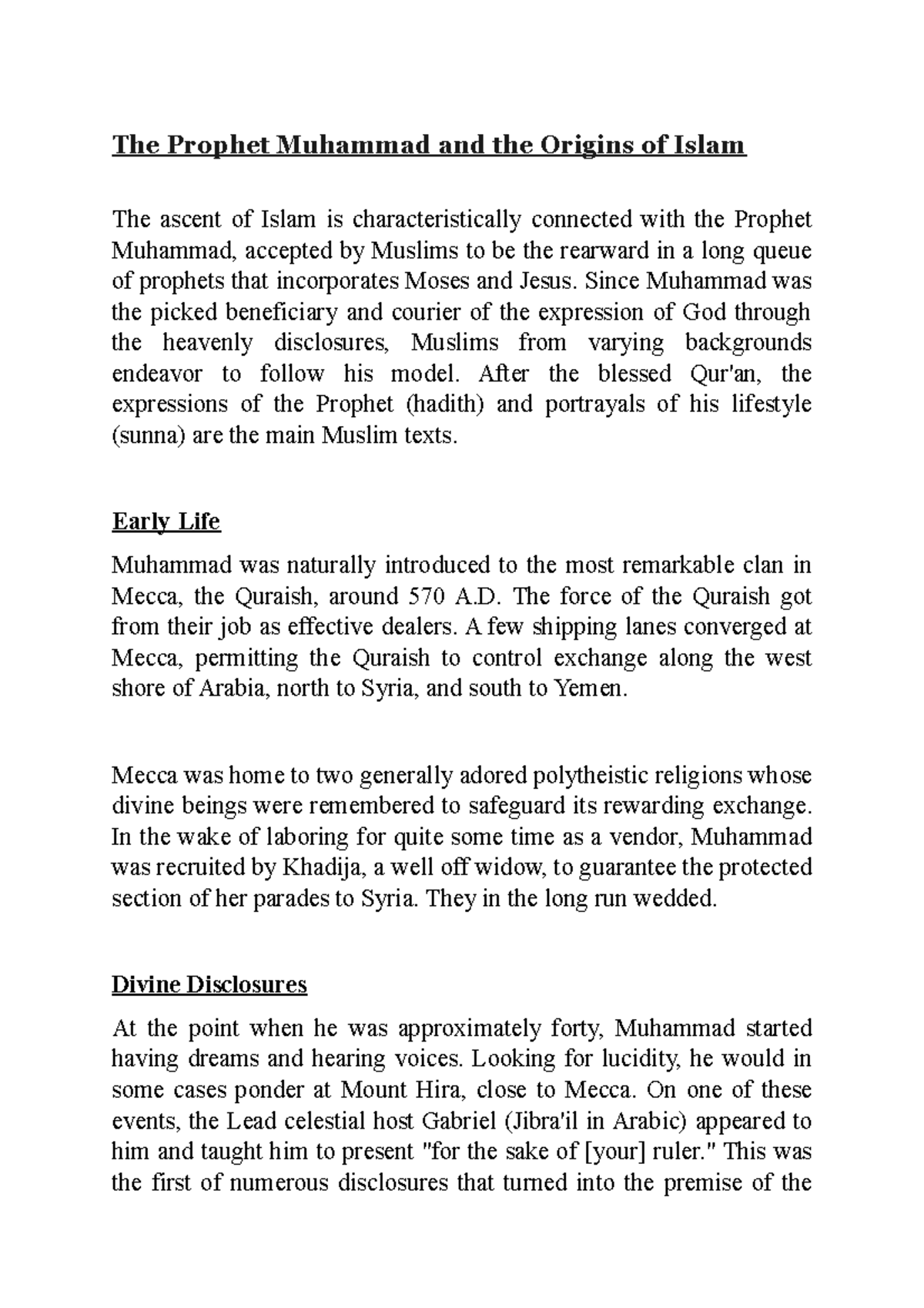 The Prophet Muhammad and the Origins of Islam - Since Muhammad was the ...