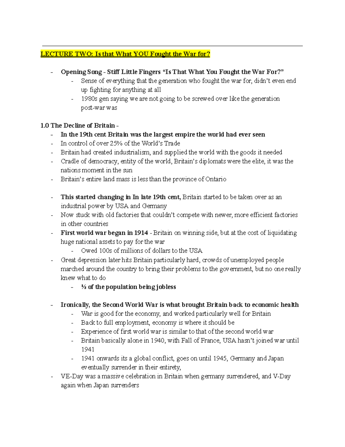Lecture TWO Notes - 2144 - LECTURE TWO: Is that What YOU Fought the War ...