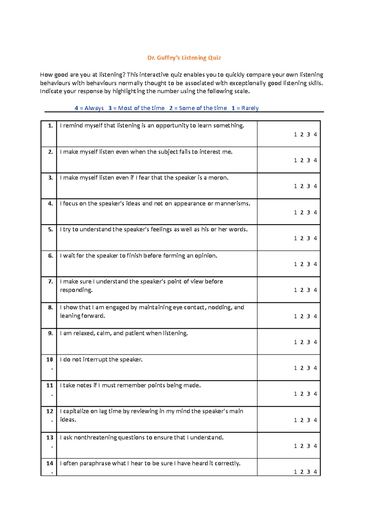 Listening Quiz - Assignment - Dr. Guffey's Listening Quiz How good are ...