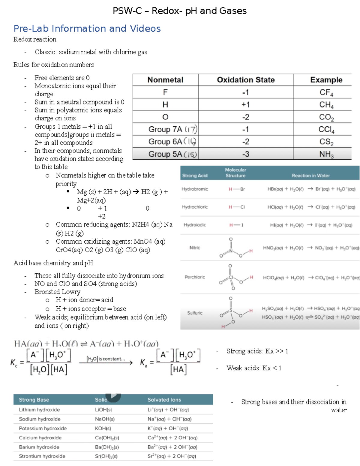 Meeting #5 Problem Solving Workshop C Redox Reactions, p H, and Gases ...