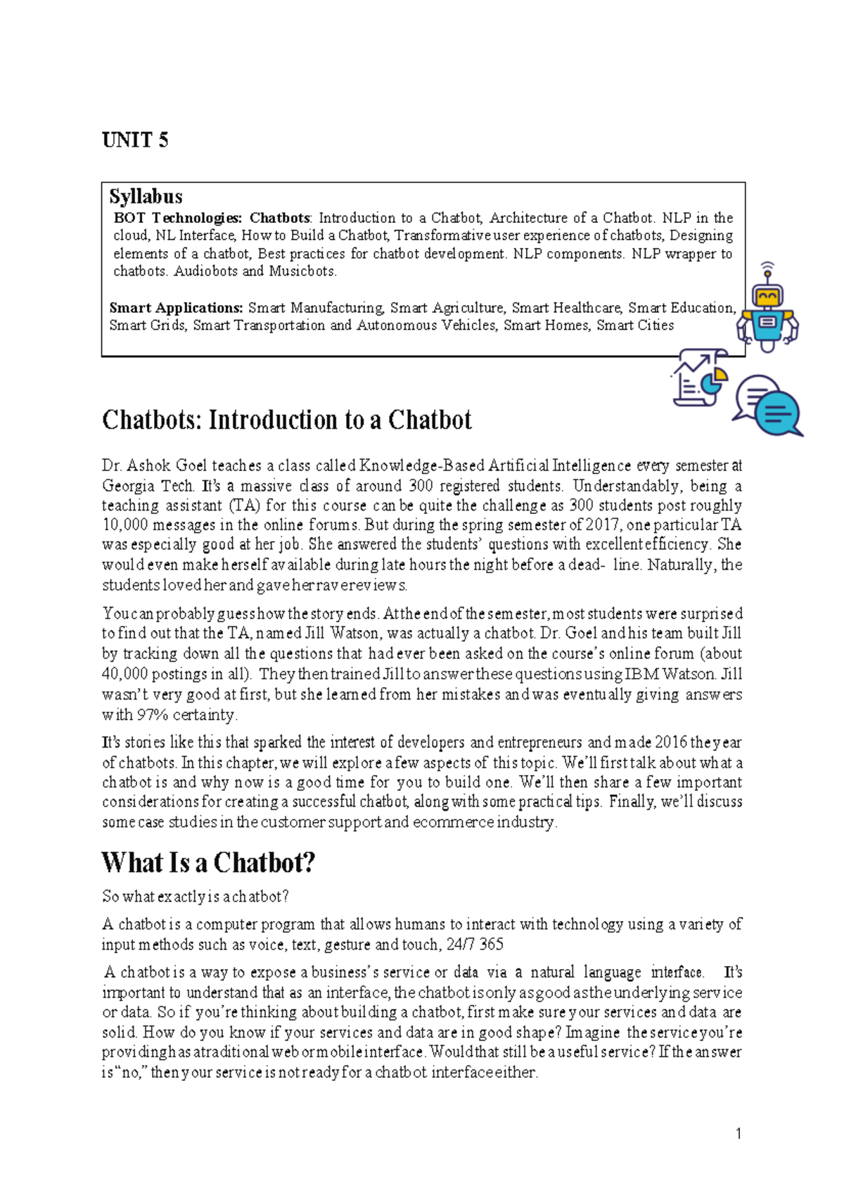 Unit 5 Bot Technologies and Smart Applications - UNIT 5 Chatbots ...