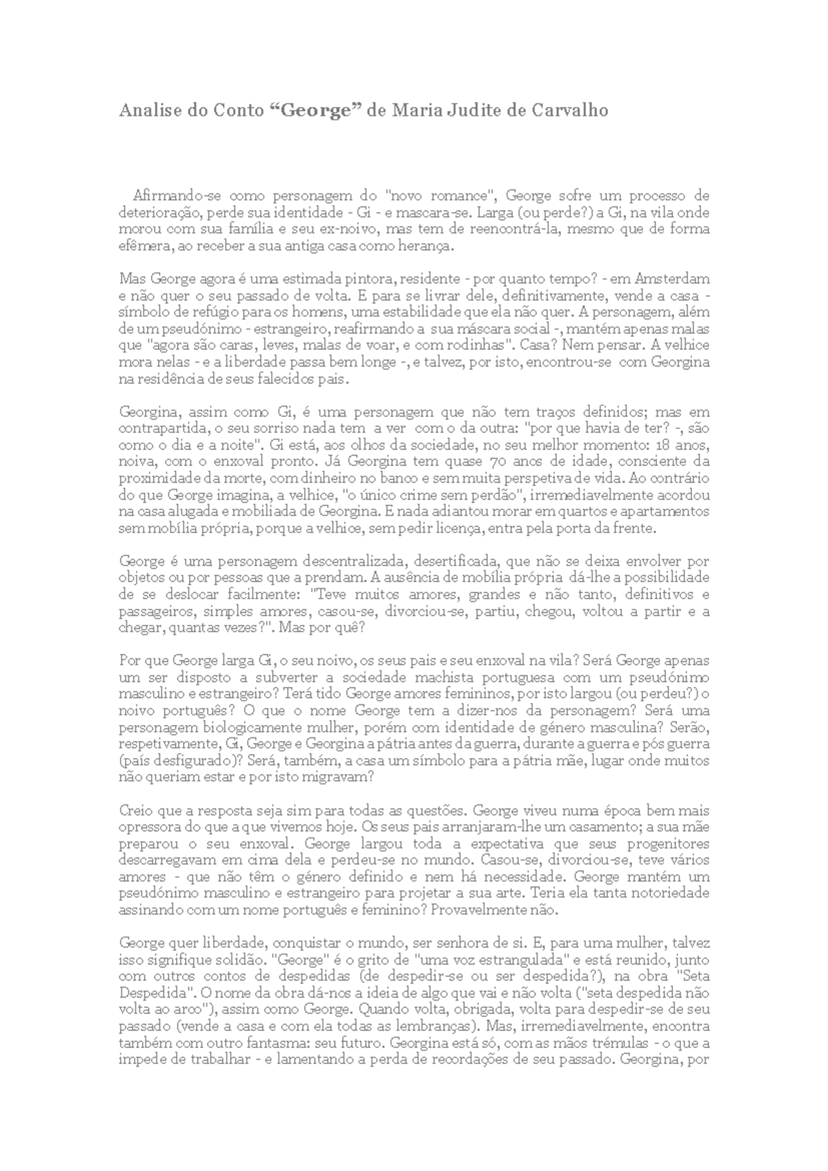 4092011 88 ana lise do conto George de Maria Judite de Carvalho pdf ...