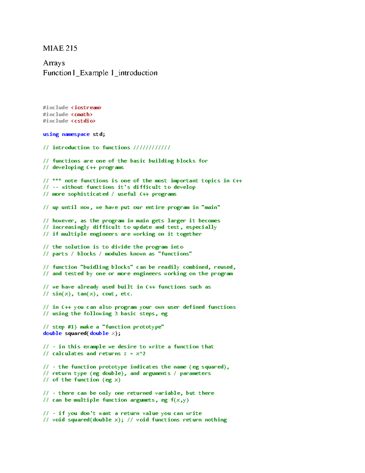 Function 1_215_fall 2021 - MIAE 215 Arrays Function1_Example 1_introduction #include #include ...