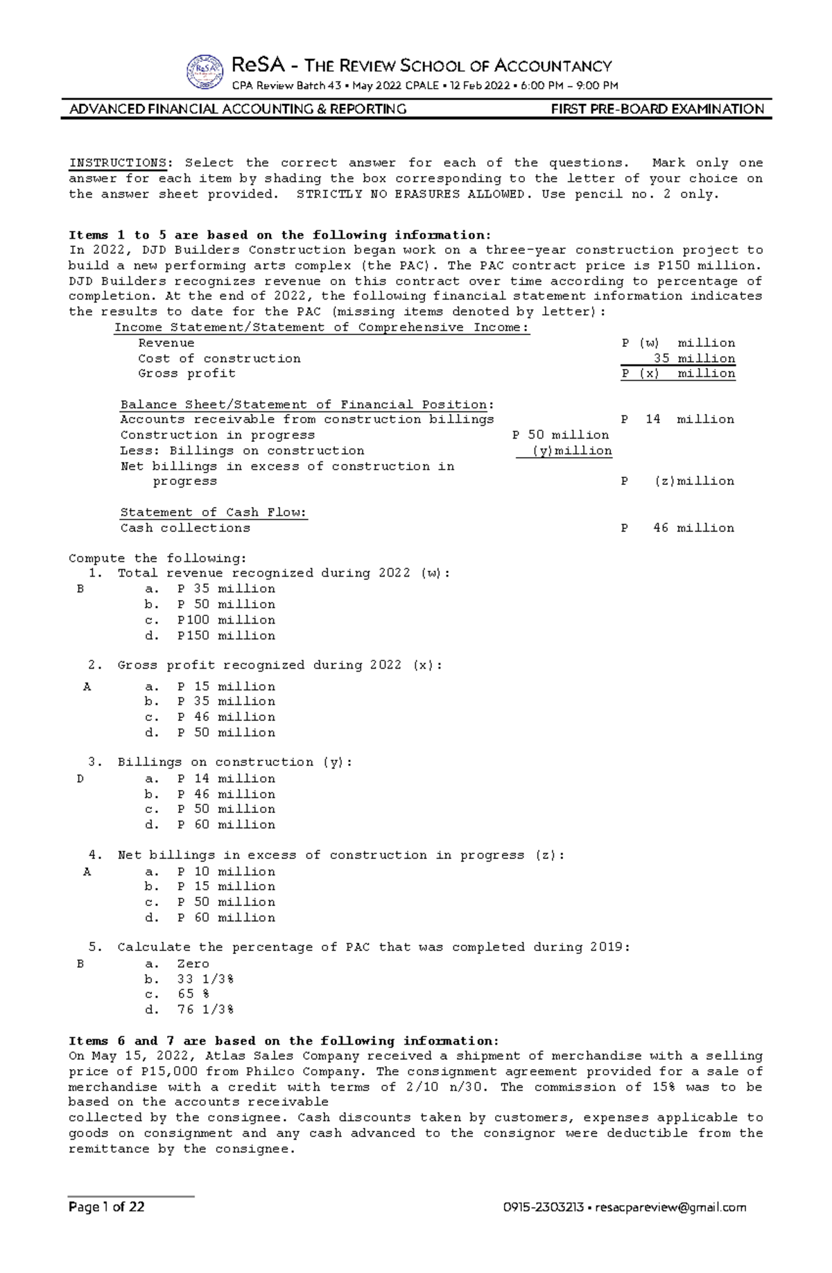 RESA B43 First PB All 94 - Practice material / Review material / ReSA ...