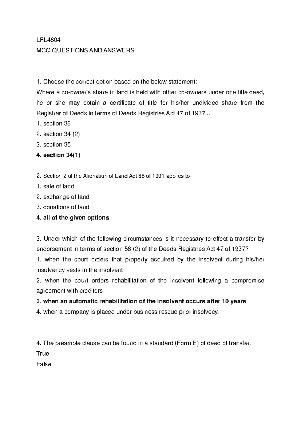LPL4804 Assignment 02 2024 MCQ - LPL MCQ QUESTIONS AND ANSWERS 1 ...