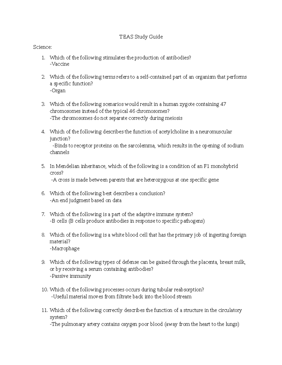 TEAS Study Guide - teas - TEAS Study Guide Science: Which of the ...