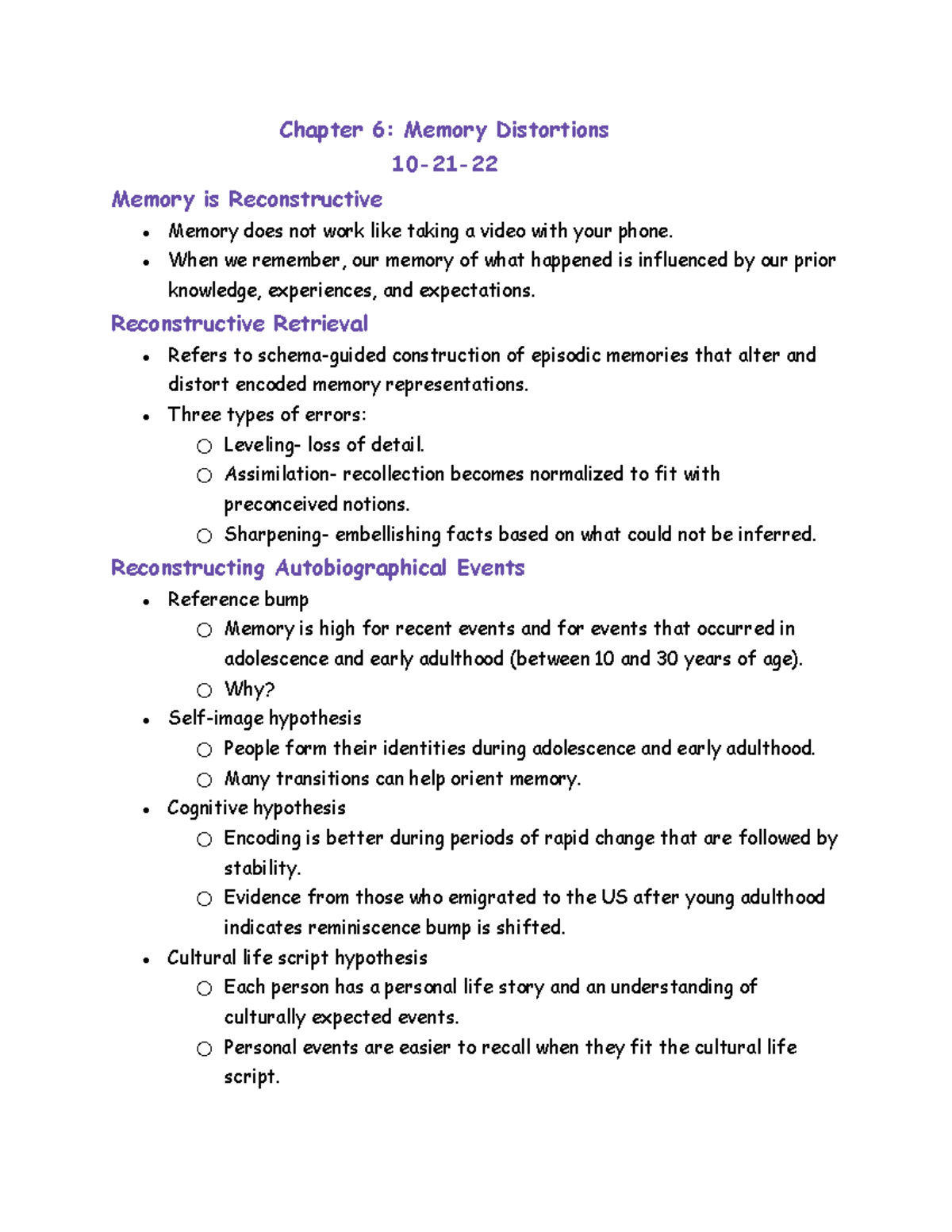 Chapter 6 Memory Distortions Chapter 6 Memory Distortions 10 21 Memory Is Reconstructive