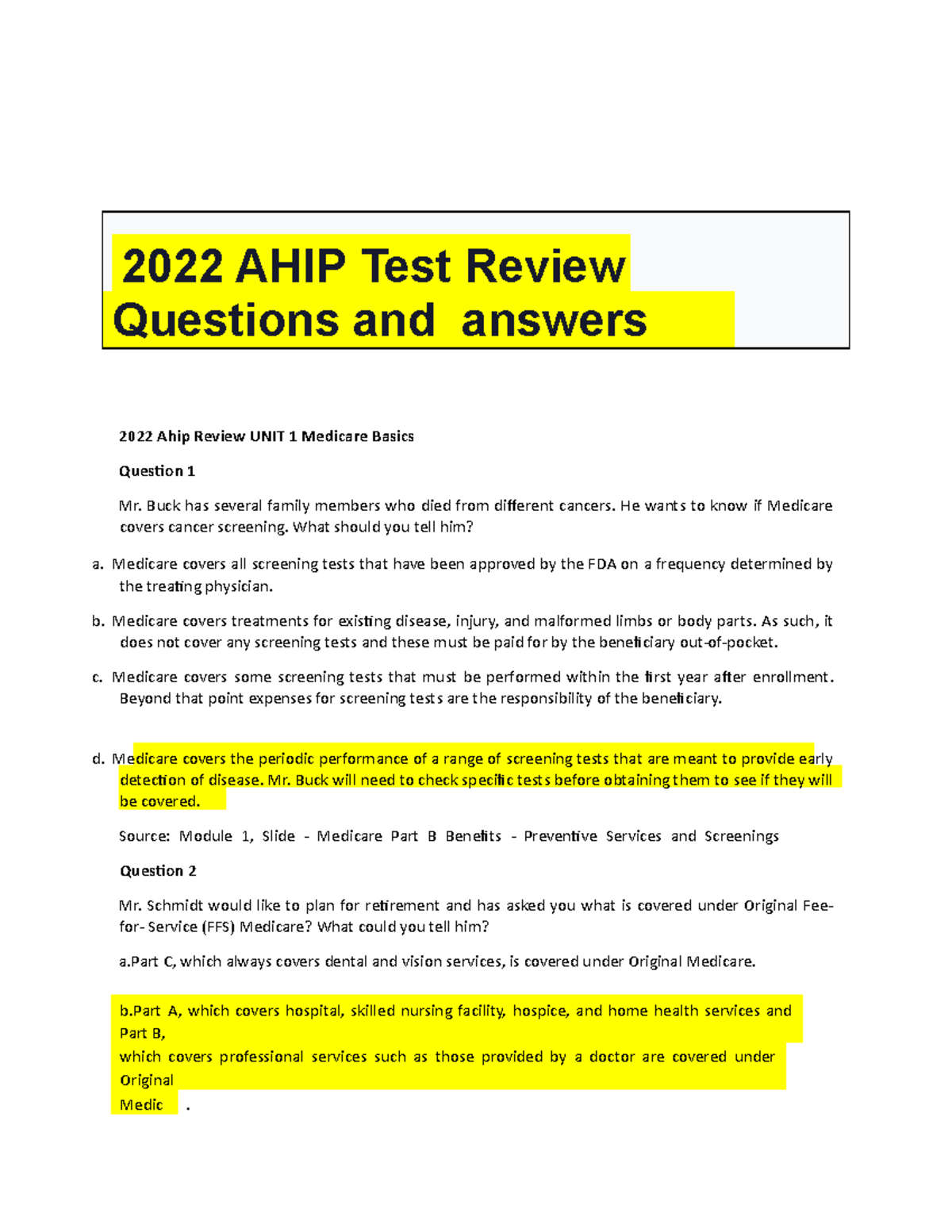 2022 AHIP Test Review Questions and answers (100% Verified Questions ...