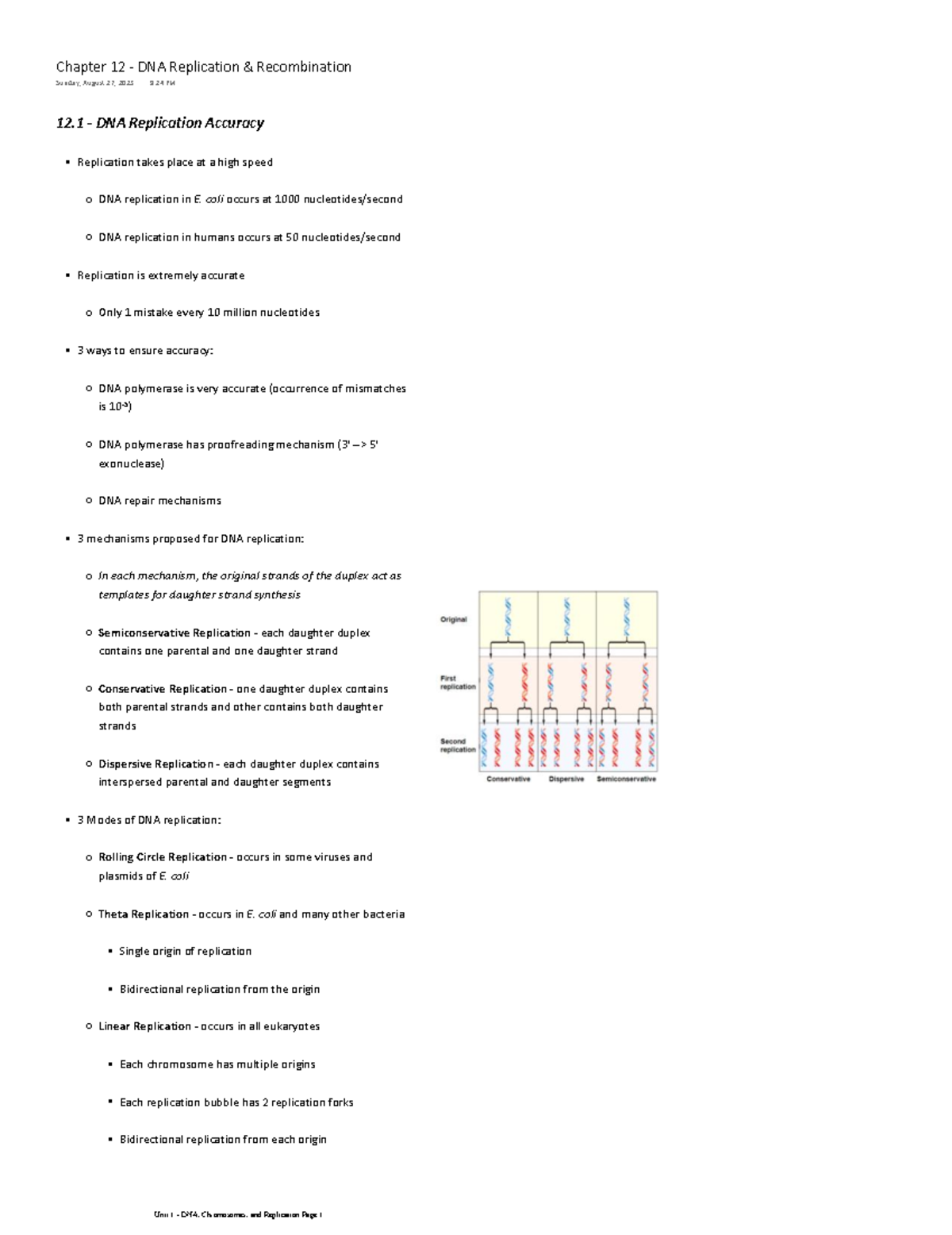Chapter 12 - DNA Replication & Recombination - 12 - DNA Replication ...