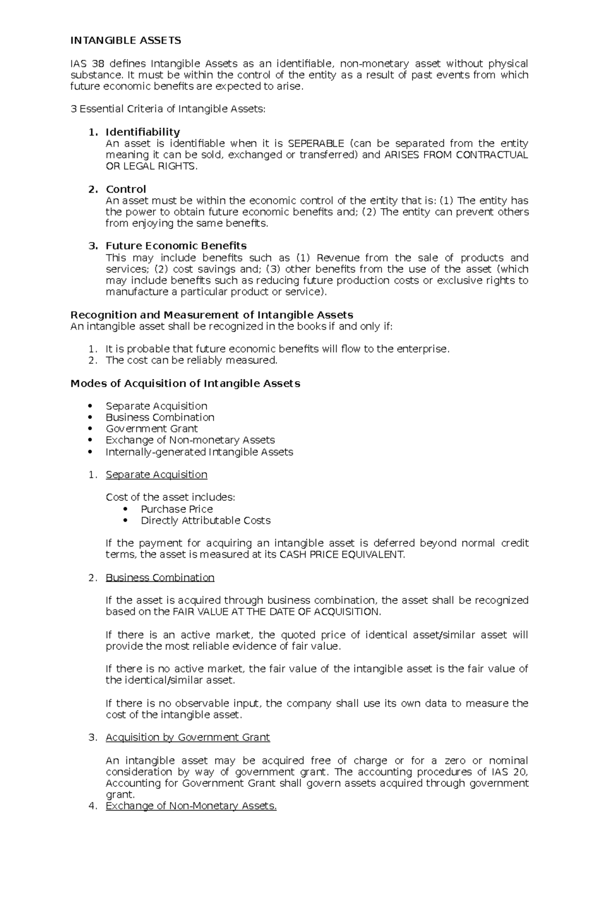 Intangible Assets - acct - INTANGIBLE ASSETS IAS 38 defines Intangible ...