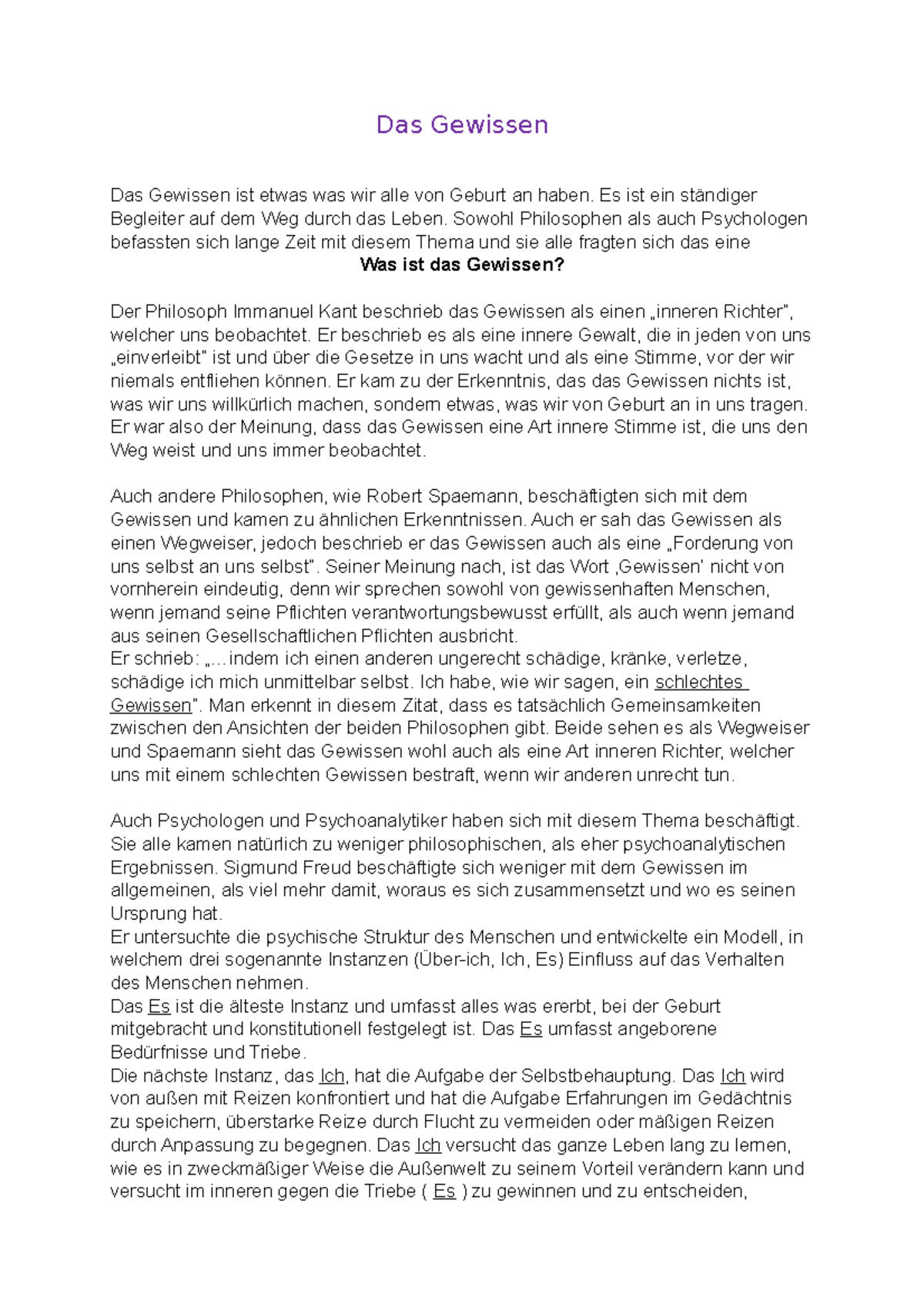 Ethik- Hausarbeit Gewissen - Das Gewissen Das Gewissen ist etwas was ...