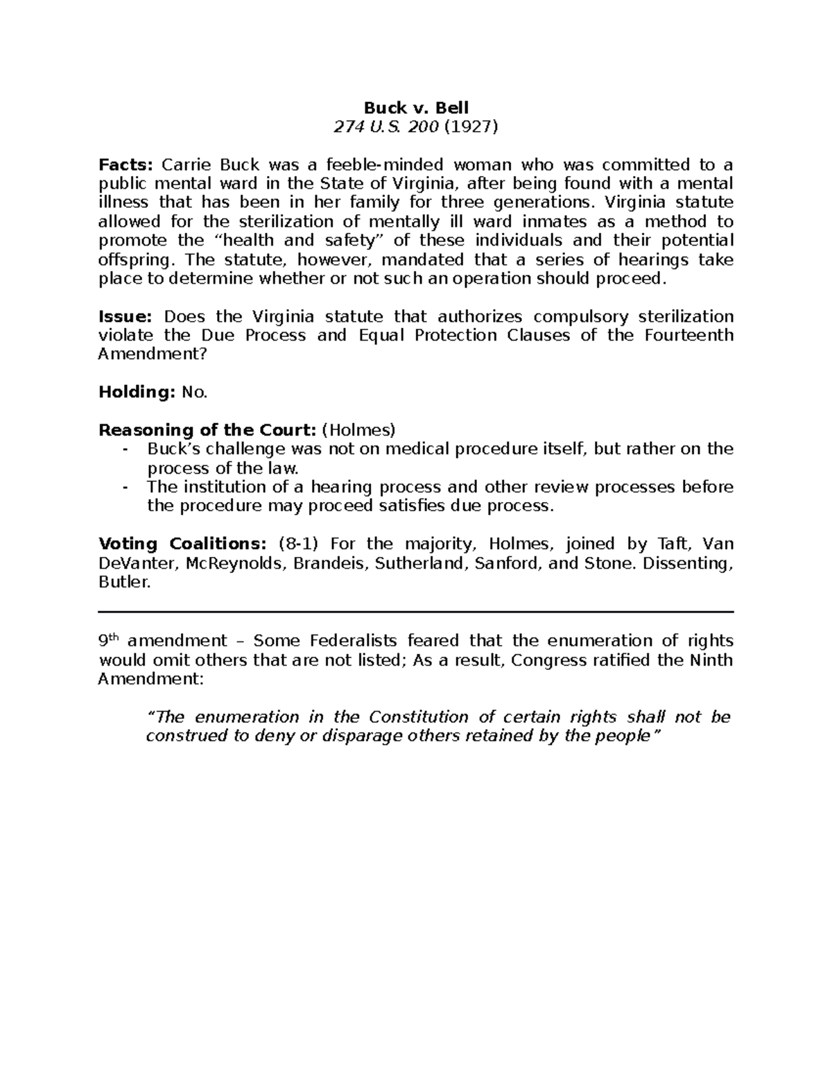 Buck v Bell - POLS/AAST 356 taught by Professor Kevin Lyles - students ...
