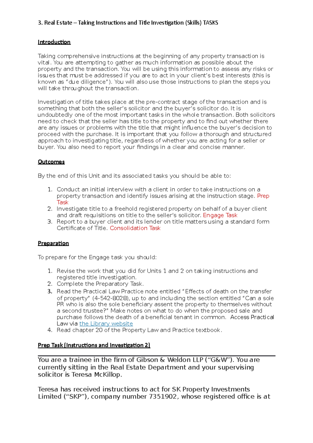 Taking Instructions and Title Investigation (Skills) Tasks ...