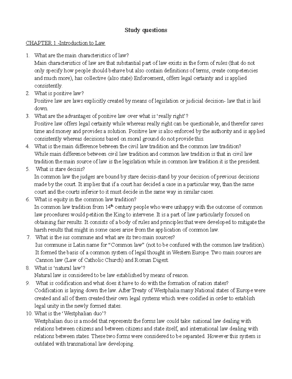 Study questions from all chapters - Study questions CHAPTER 1 to Law 1 ...