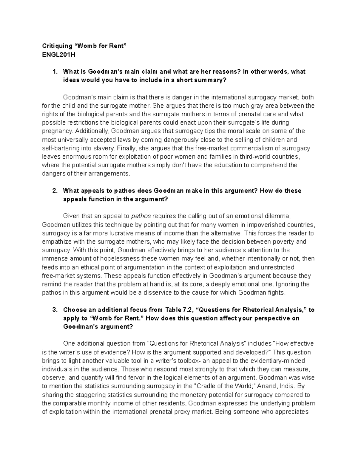 Critiquing Womb for Rent - Critiquing “Womb for Rent” ENGL201H What is ...