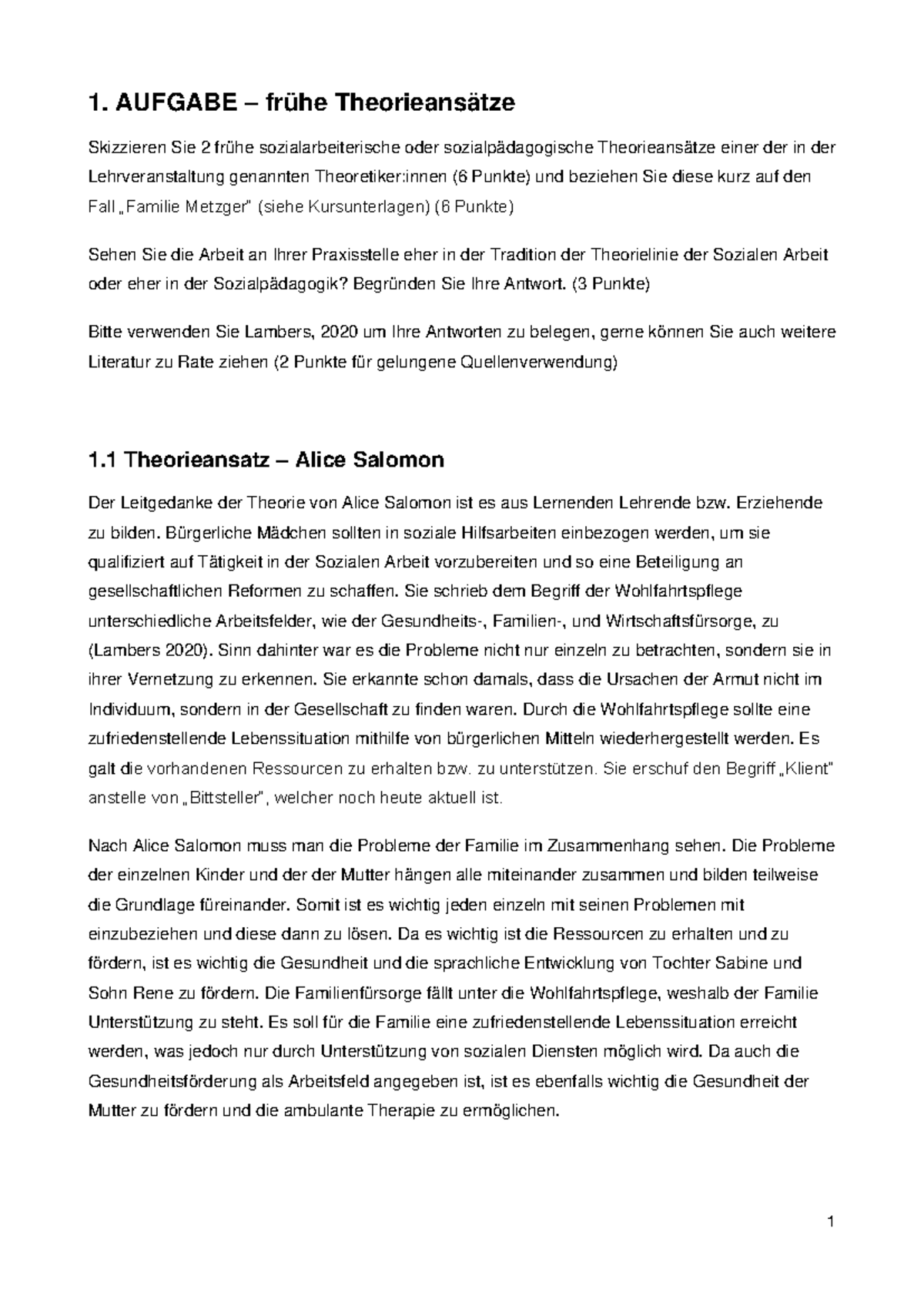 Alice Salomon + Herman Nohl - 1 1. AUFGABE – frühe Theorieansätze ...