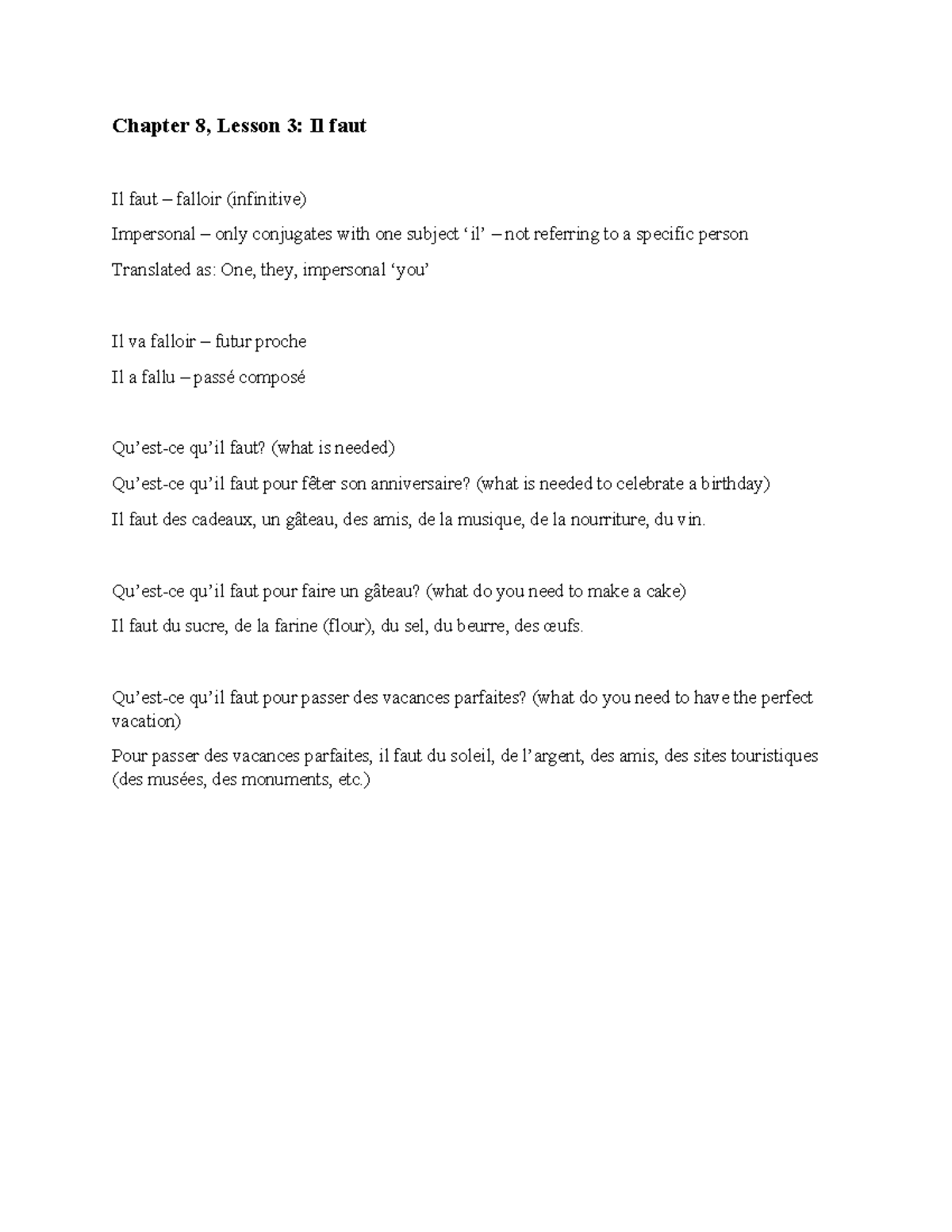 Chapter 8, Lesson 3: Il faut - Chapter 8, Lesson 3: Il faut Il faut ...