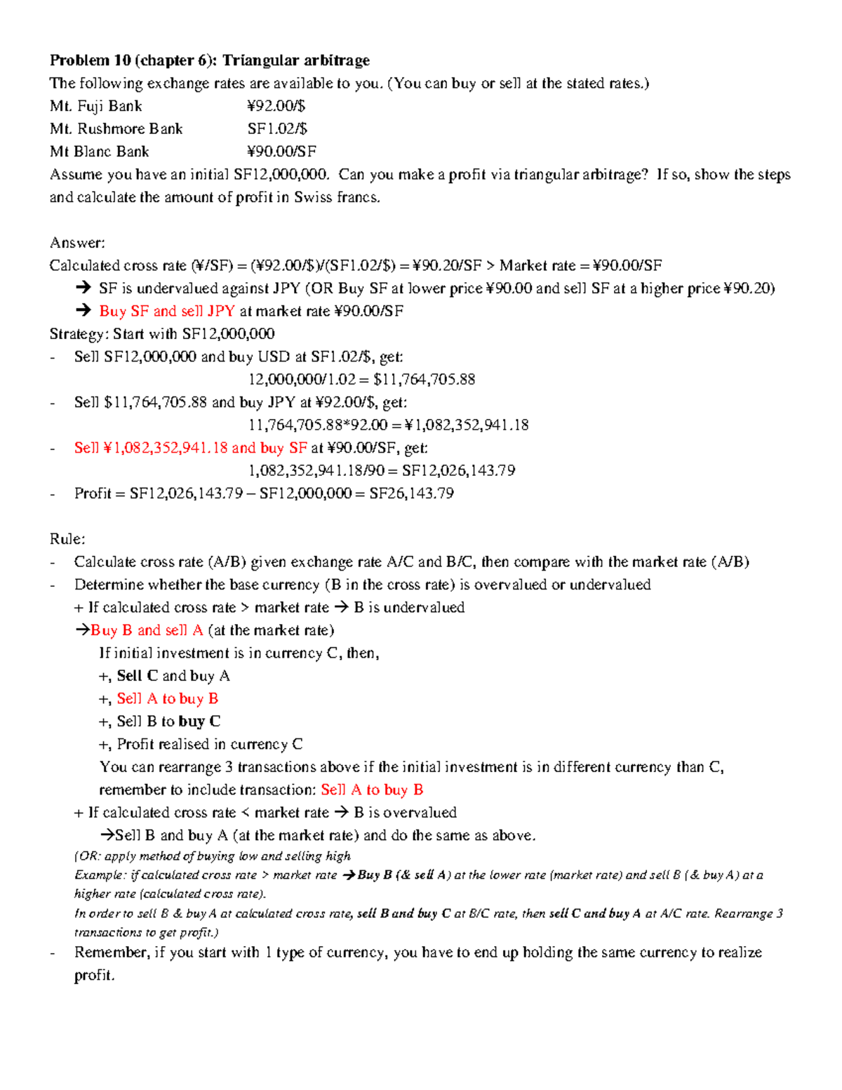 Chapter 3 Triangular arbitrage IFI TUT - Problem 10 (chapter 6 ...
